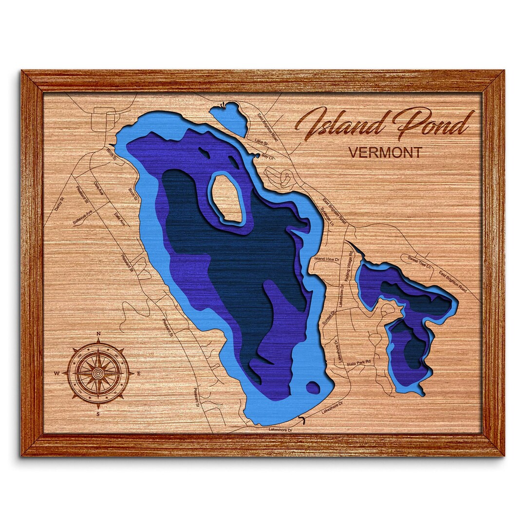Island Pond, Vermont Depth Map - Any Lake, Pond, or Reservoir - Unique ...