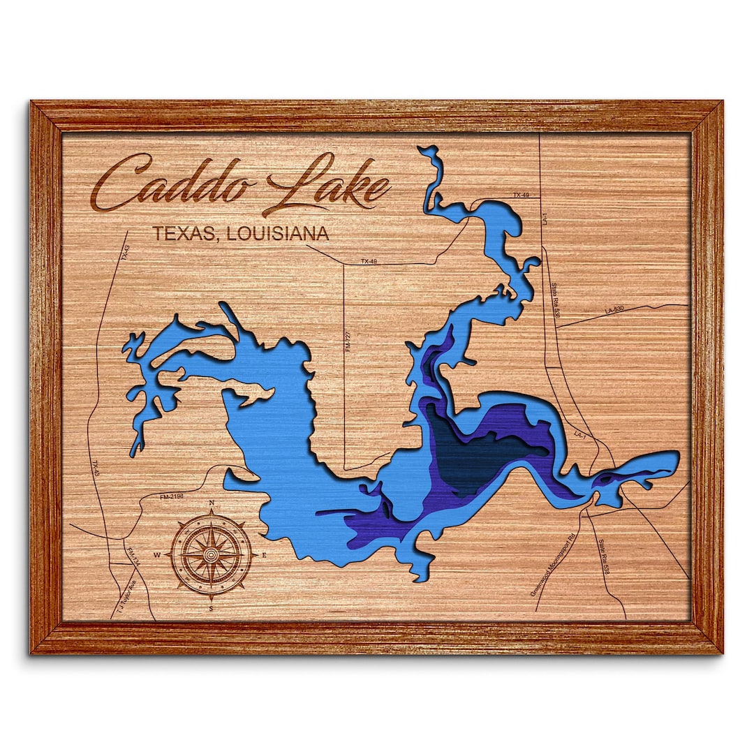 Caddo Lake, Texas Depth Map - Any Lake, Pond, or Reservoir - Unique ...
