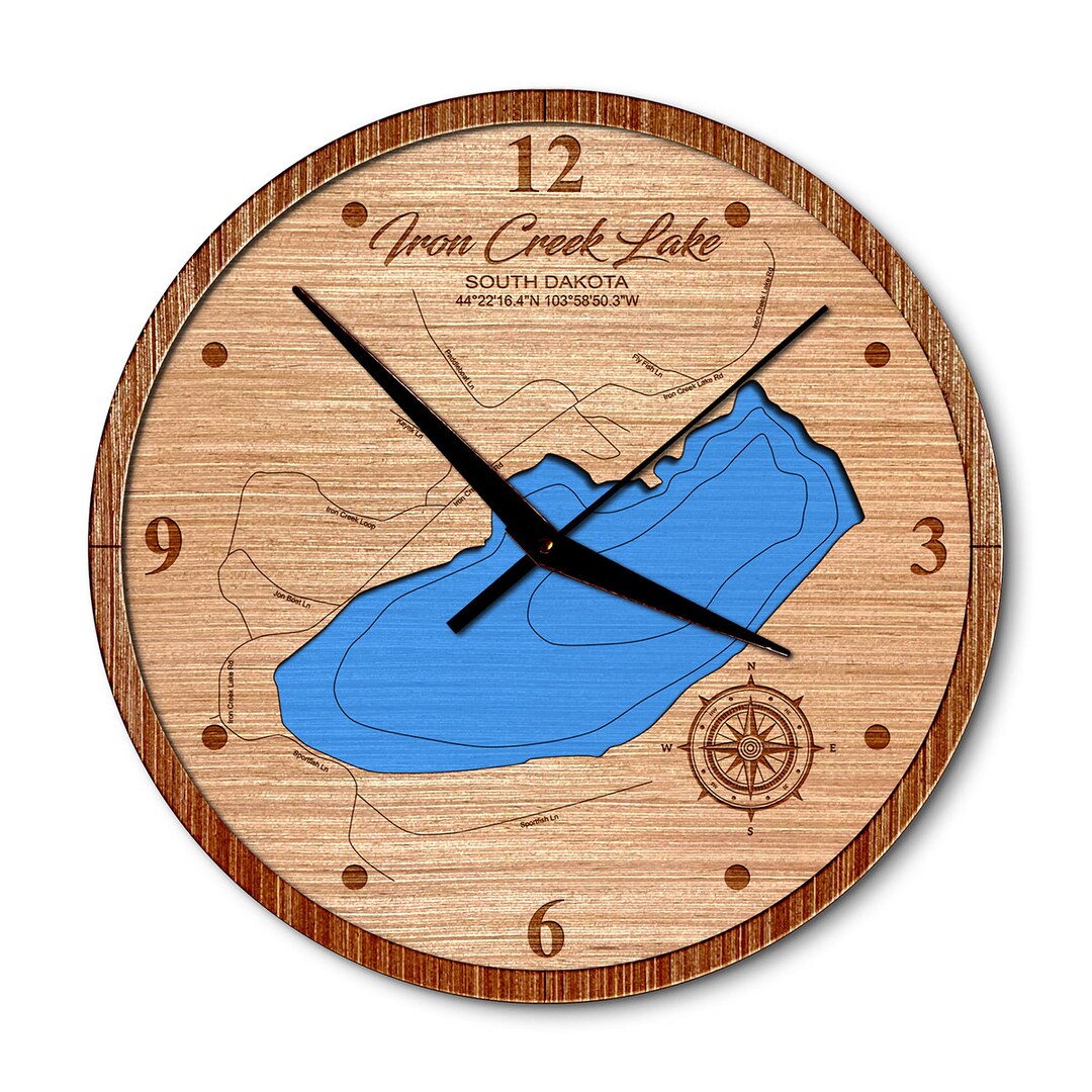 Iron Creek Lake, South Dakota Map Clock - Any Lake, Pond, or Reservoir ...