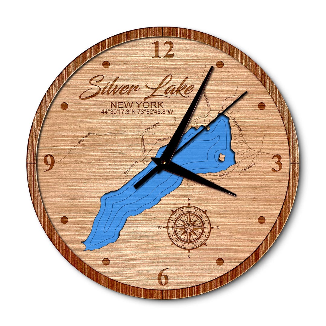 Silver Lake in Hawkeye, New York Map Clock - Any Lake, Pond, or ...