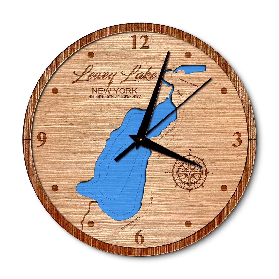 Lewey Lake New York Layered Map Clock - Unique Home Decor - Etsy