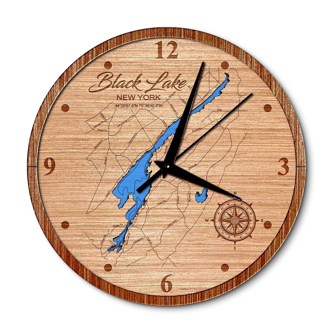 Black Lake, New York Layered Map Clock - Any Lake, Pond, or Reservoir ...