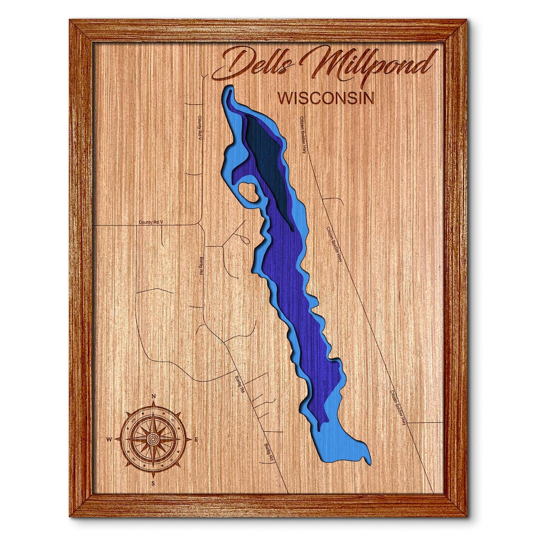 Dells Millpond, Wisconsin Depth Map - Any Lake, Pond, or Reservoir ...