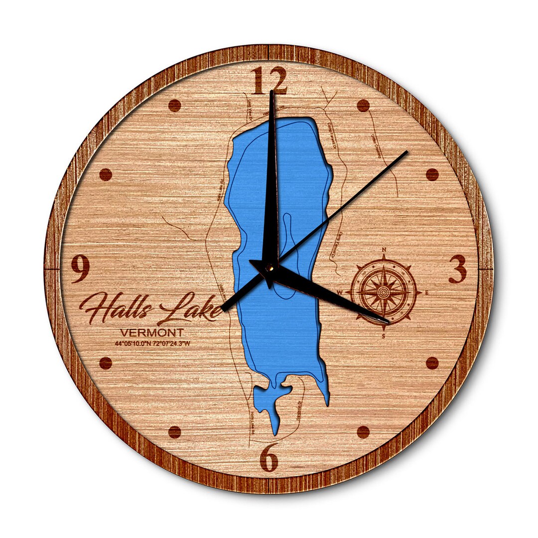 Halls Lake, Vermont Map Clock - Any Lake, Pond, or Reservoir - Unique ...