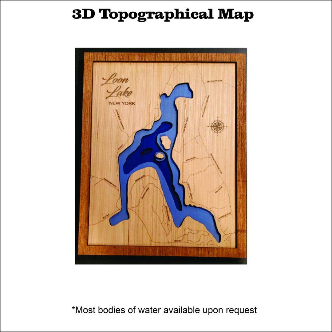 Loon Lake in NY 3D Topographical Map. Lake House Map. 3d Map. Custom ...