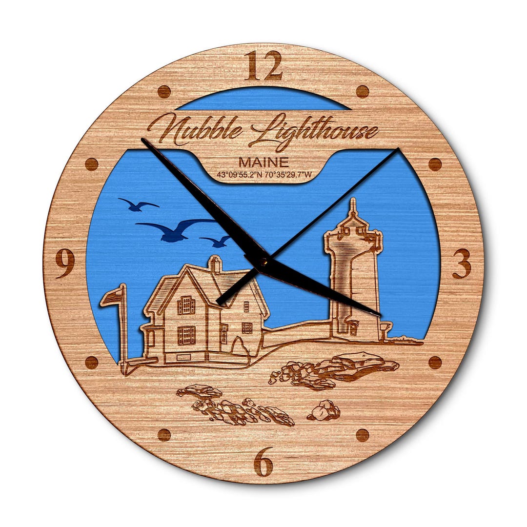 Nubble Lighthouse Maine Layered Map Clock - Any Lake, Pond, or ...