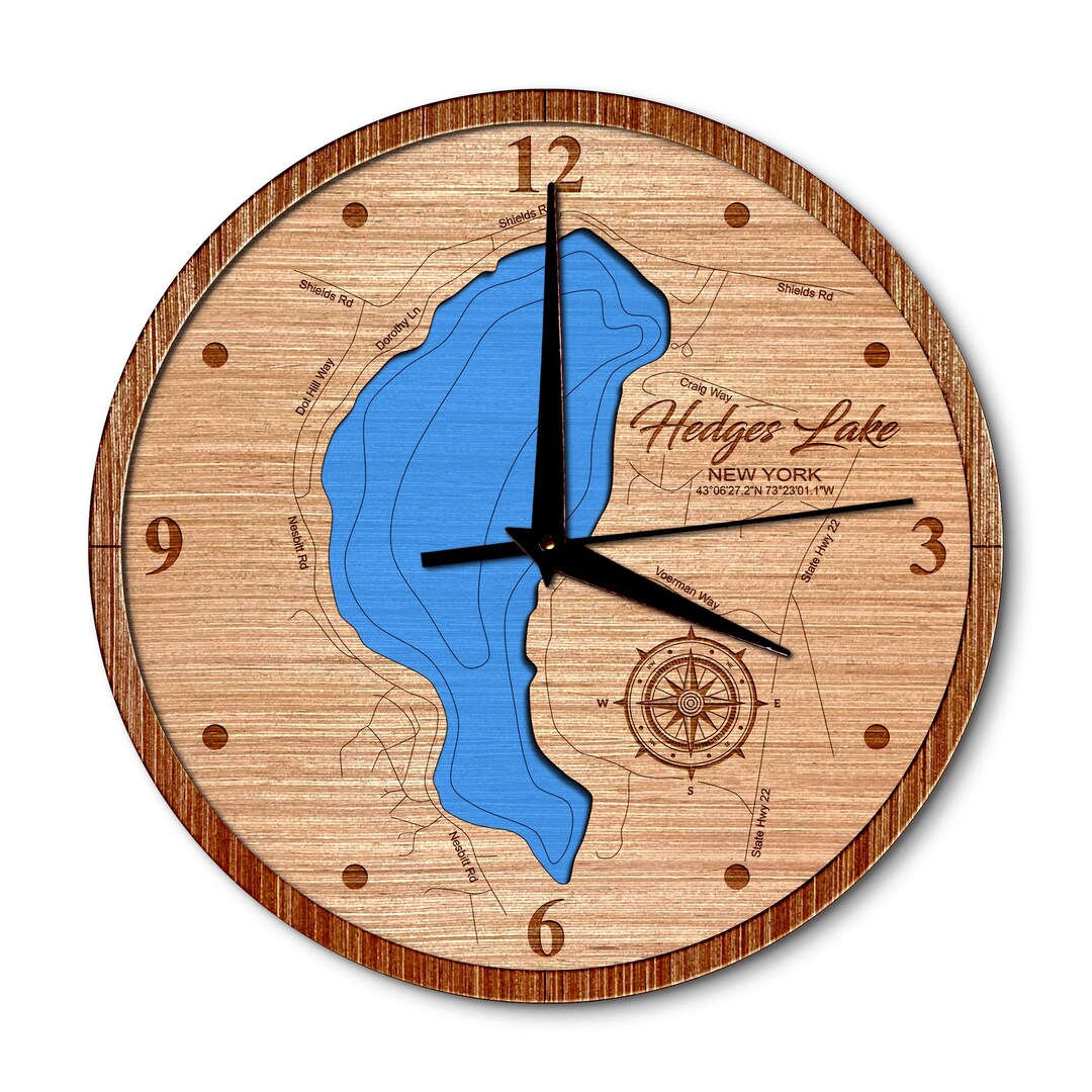 Hedges Lake in Cambridge, New York 14in Layered Map Clock - Any Lake ...