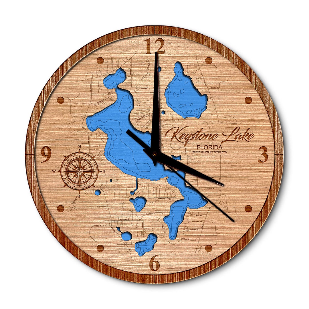 Keystone Lake, Florida 14in Layered Map Clock - Any Lake, Pond, or ...