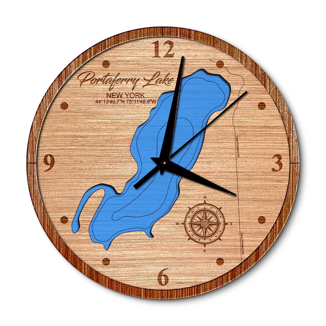 Portaferry Lake, New York Layered Map Clock Any Lake, Pond, or ...