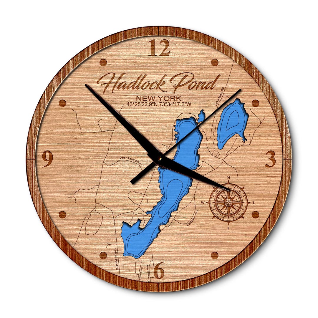 Hadlock Pond, New York 14in Layered Map Clock - Any Lake, Pond, or ...