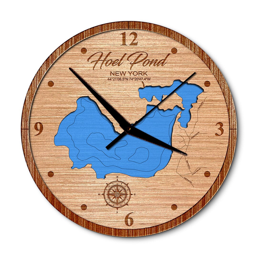 Hoel Pond, New York 14in Layered Map Clock - Any Lake, Pond, or ...