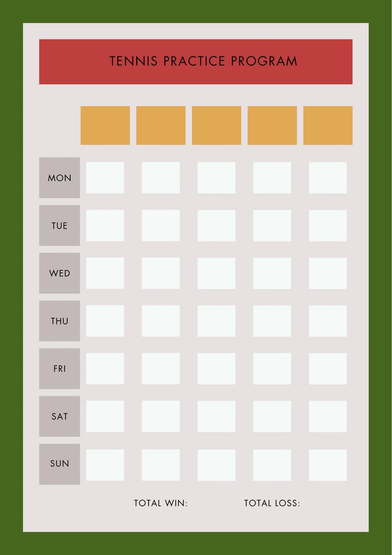 Tennis Planner Habit Tracker Weekly Planner Tennis Fitness Sheet Tennis ...