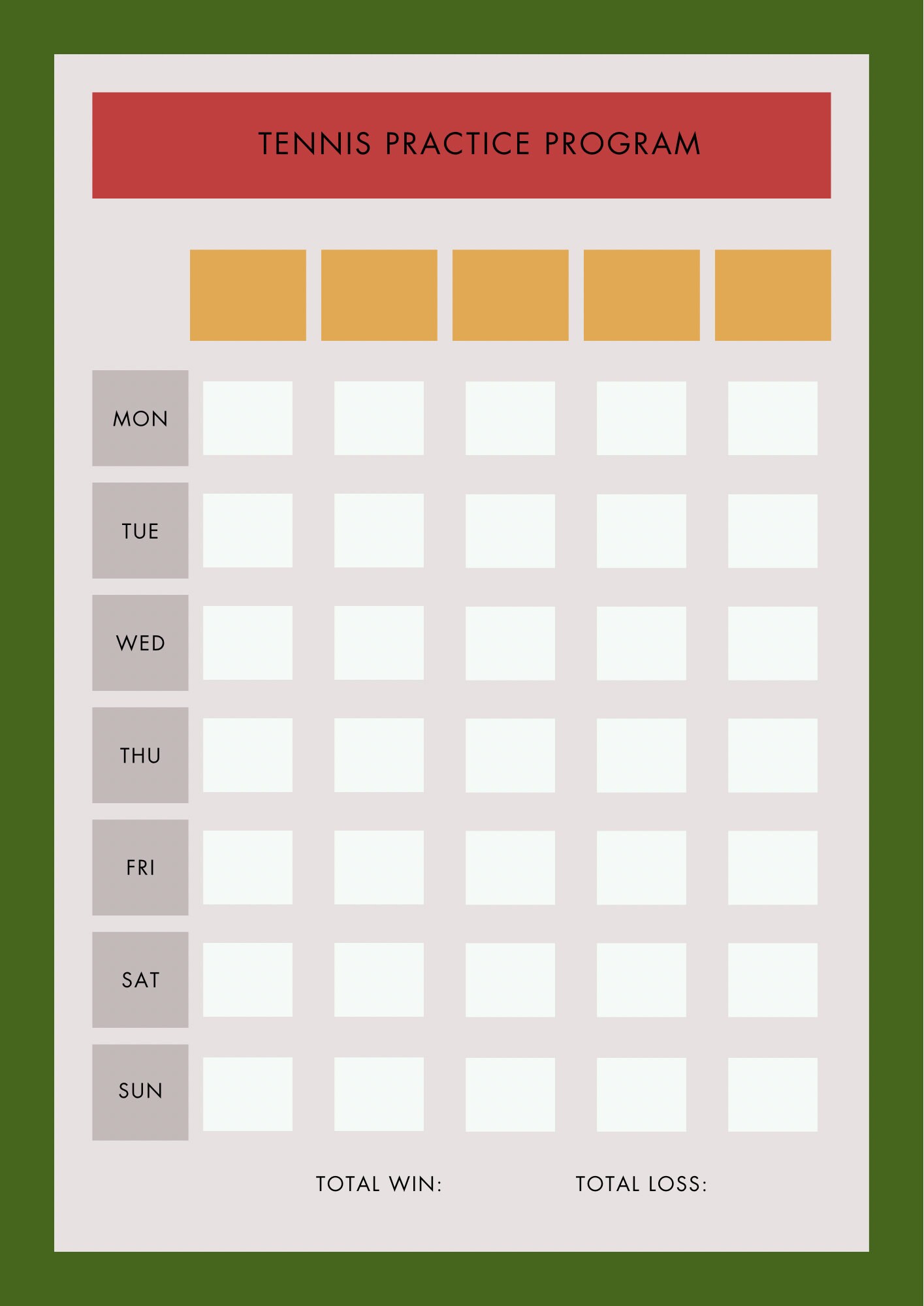 Tennis Planner Habit Tracker Weekly Planner Tennis Fitness Sheet Tennis ...