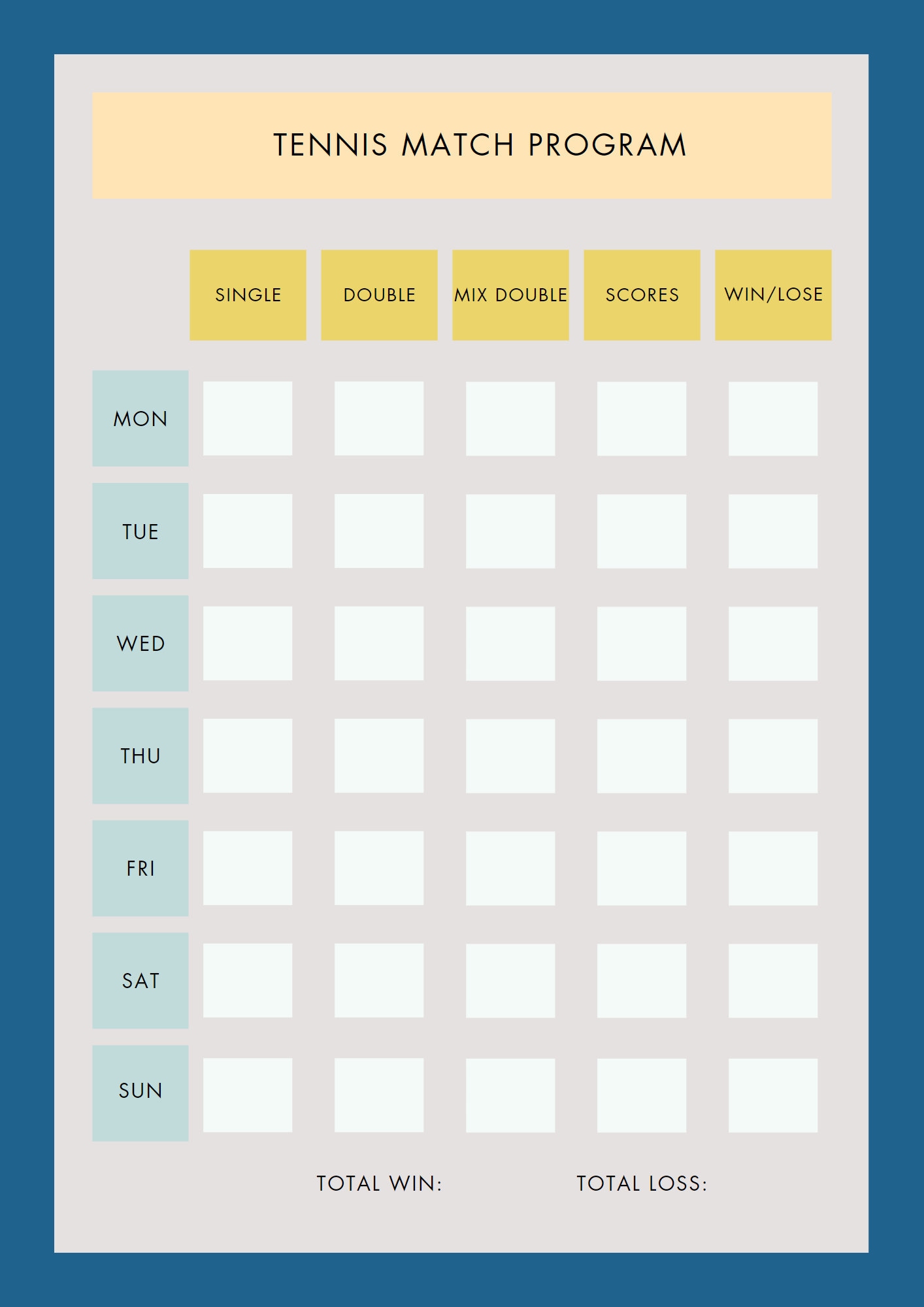 Tennis Planner Habit Tracker Weekly Planner Tennis Fitness Sheet Tennis ...
