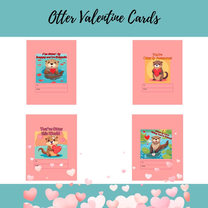 Otter Printable Valentine Cards for Kids - School- Classroom- Cute ...