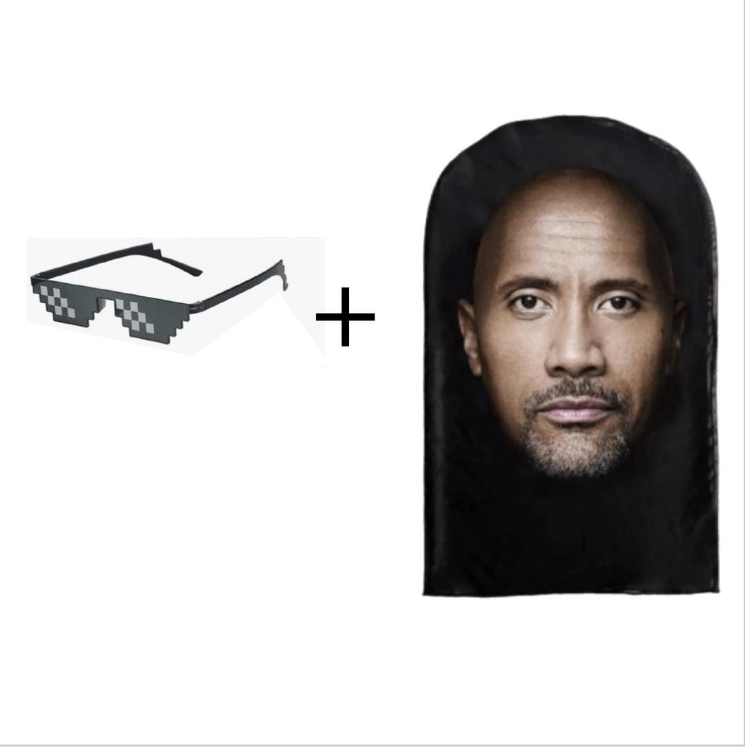 The Rock Realistic Mask + Thug Life Sunglasses 8-bit Meme Costume Party ...