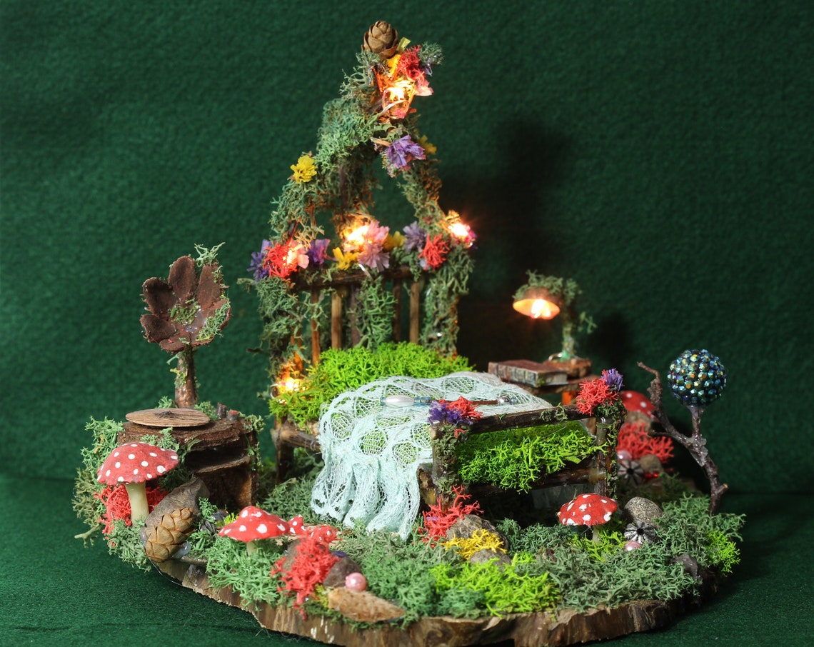 Fae Fairy Bed Forest Bedroom Moss Bed Miniature Furniture - Etsy