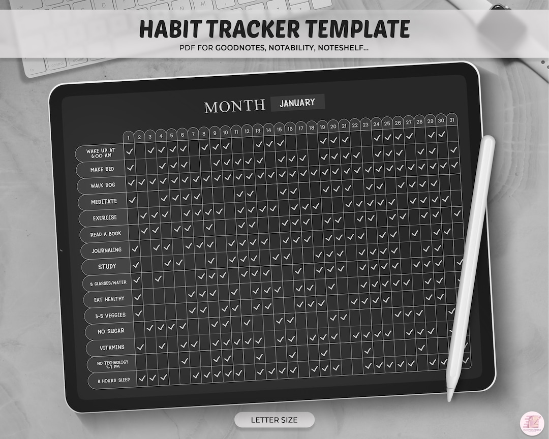 Goodnotes Template, Monthly Habit Tracker, Daily Habit Planner, iPad ...