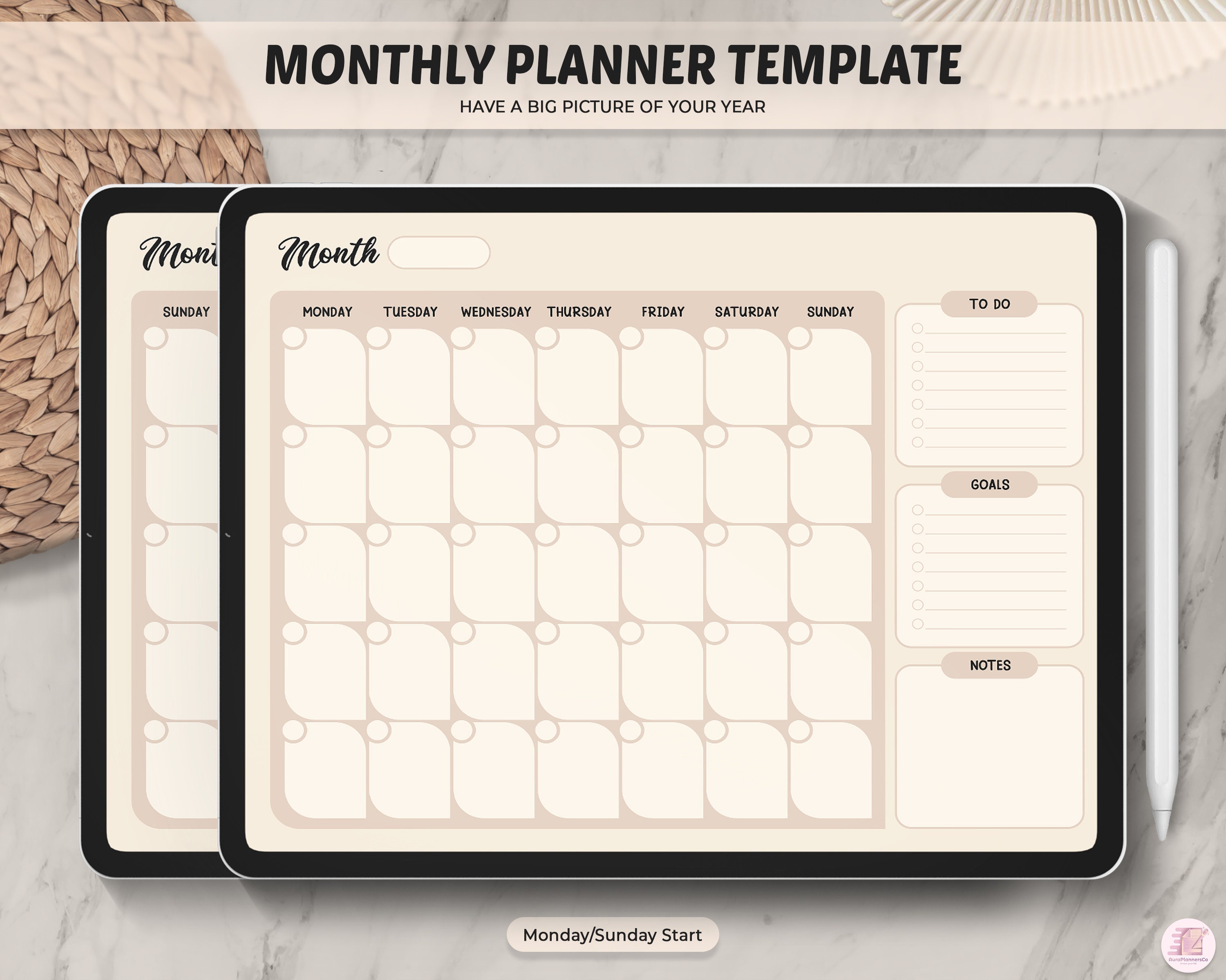 Monthly Planner Goodnotes Template, Monthly Planner Page, Monthly ...