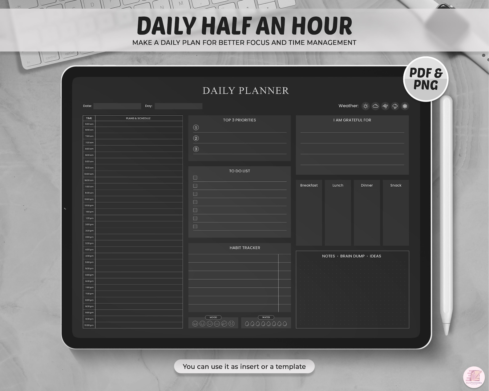 Dark Mode Daily Planner Template: Goodnotes, Notability (PDF) - Etsy