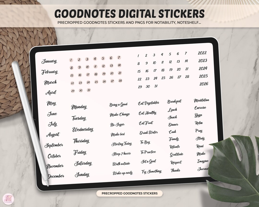 Functional Black Digital Stickers, Goodnotes Digital Stickers, Days of ...