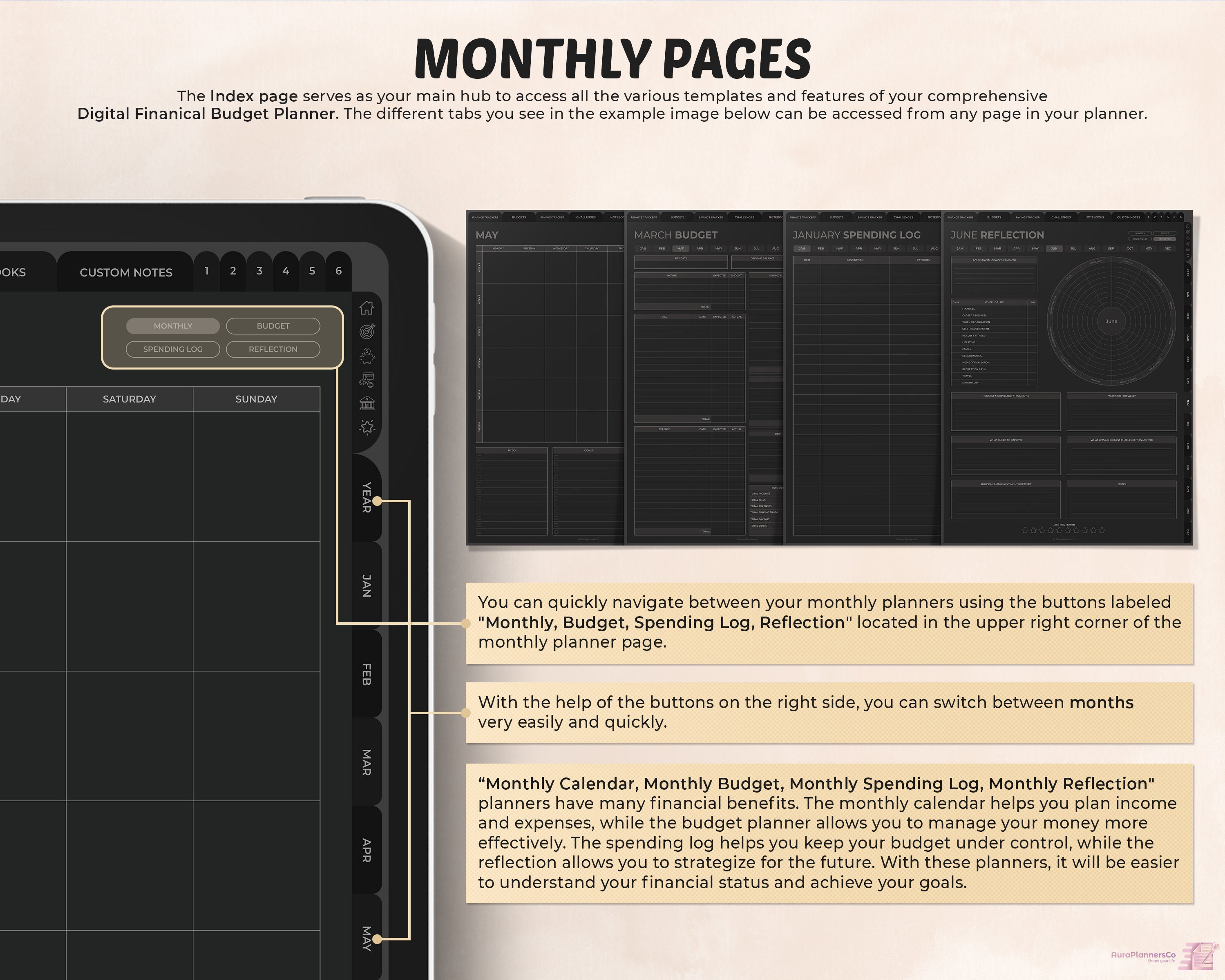 Dark Mode Digital Financial Budget Planner, Undated Digital Planner ...