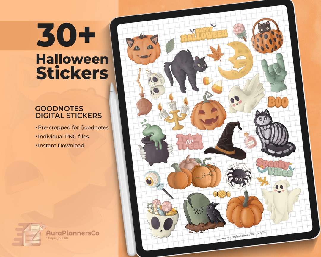 Halloween Digital Stickers: Goodnotes Pre-cropped PNG Stickers - Etsy