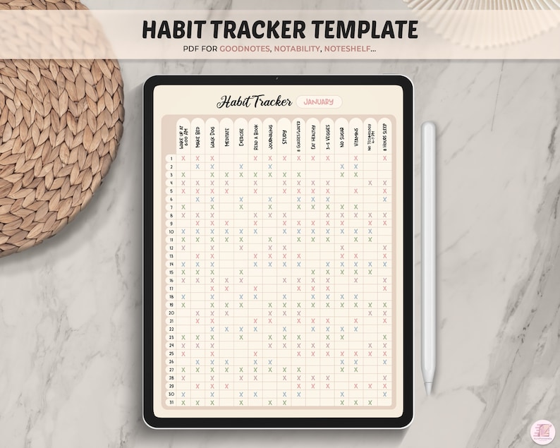 Goodnotes Template, Monthly Habit Tracker, Daily Habit Planner, iPad ...