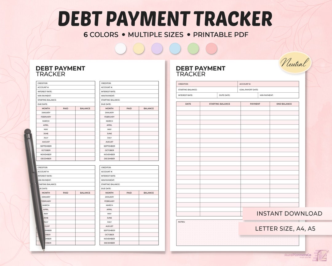 Debt Payment Tracker Printable, Printable Planner, Monthly Budget ...