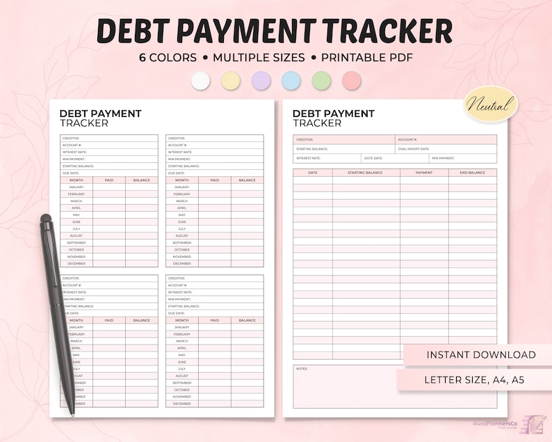 Debt Payment Tracker Printable, Printable Planner, Monthly Budget ...