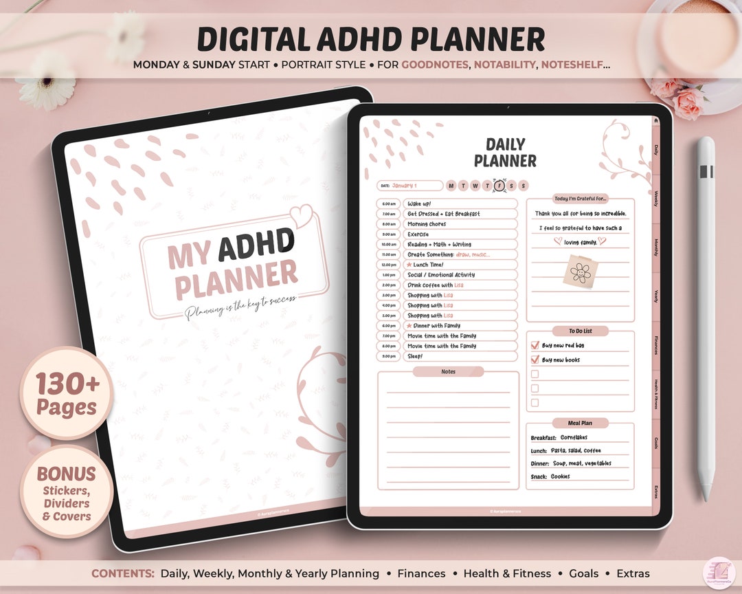 Digital ADHD Planner Adult, Goodnotes Digital Planner, ADHD ...