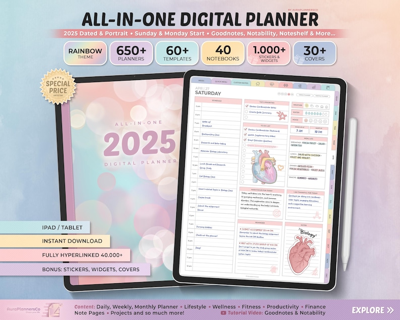 2025 All-in-one Digital Planner: Rainbow Theme, Goodnotes & Notability ...