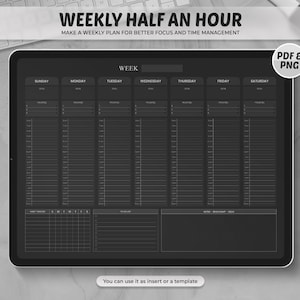 Dark Mode Weekly Planner Goodnotes Template: Hourly, Half-hour (PDF) - Etsy