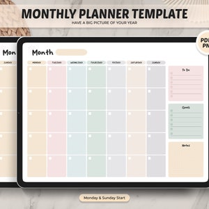 Undated Monthly Digital Planner Template for Goodnotes, Notability (PDF ...