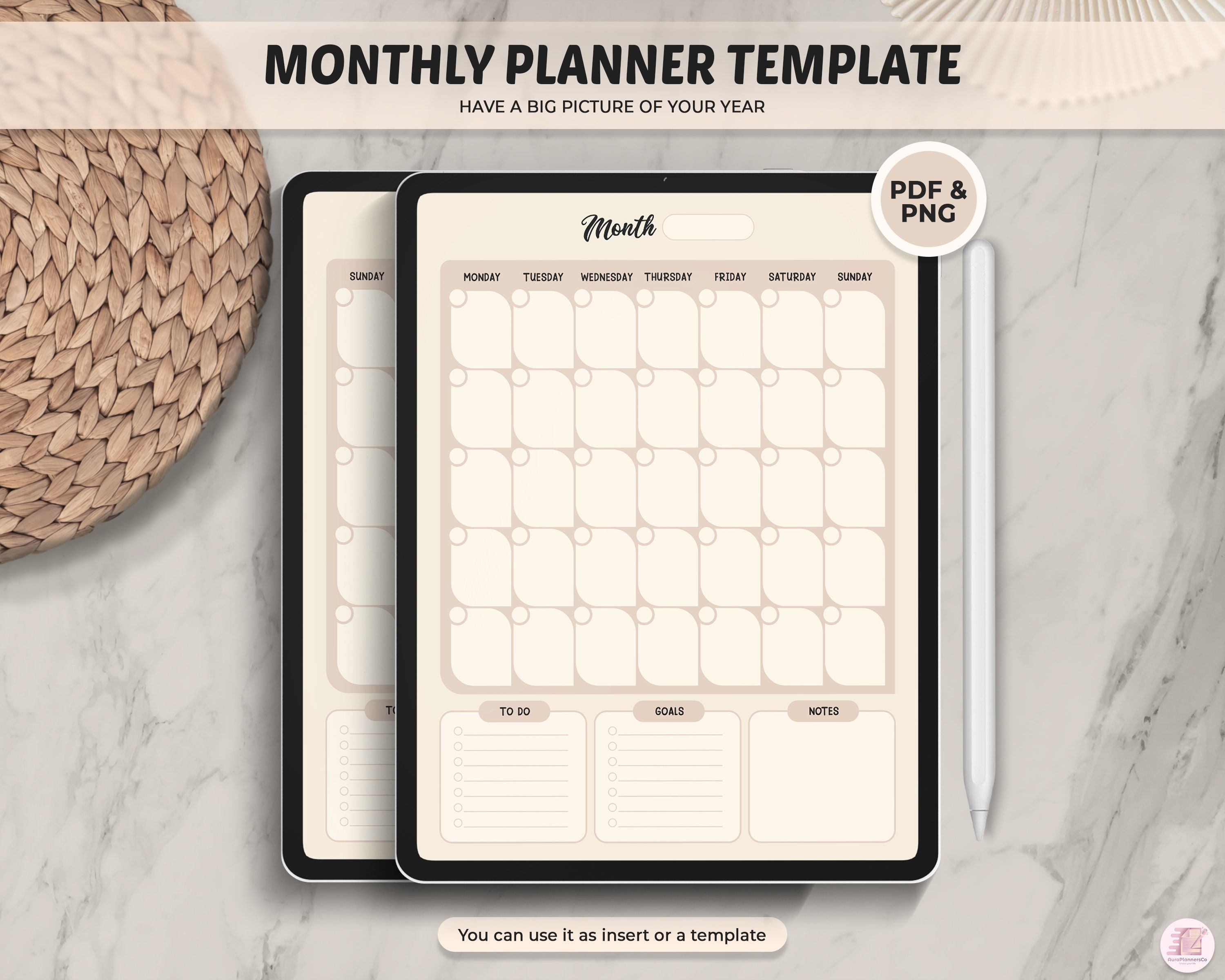 Monthly Planner Goodnotes Template, Monthly Planner Page, Monthly ...