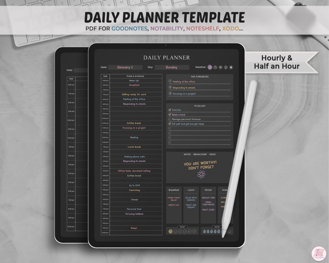 Dark Mode Daily Planner Template: Goodnotes, Notability (PDF) - Etsy