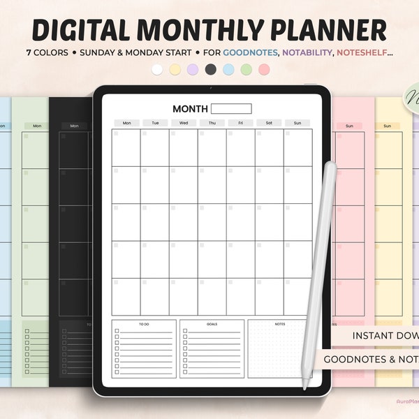 Goodnotes Monthly Planner Template - Etsy