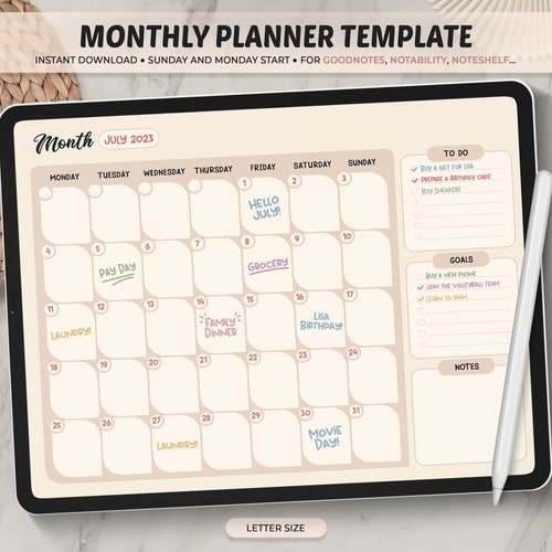 Monthly Planner Goodnotes Template Monthly Planner Page - Etsy