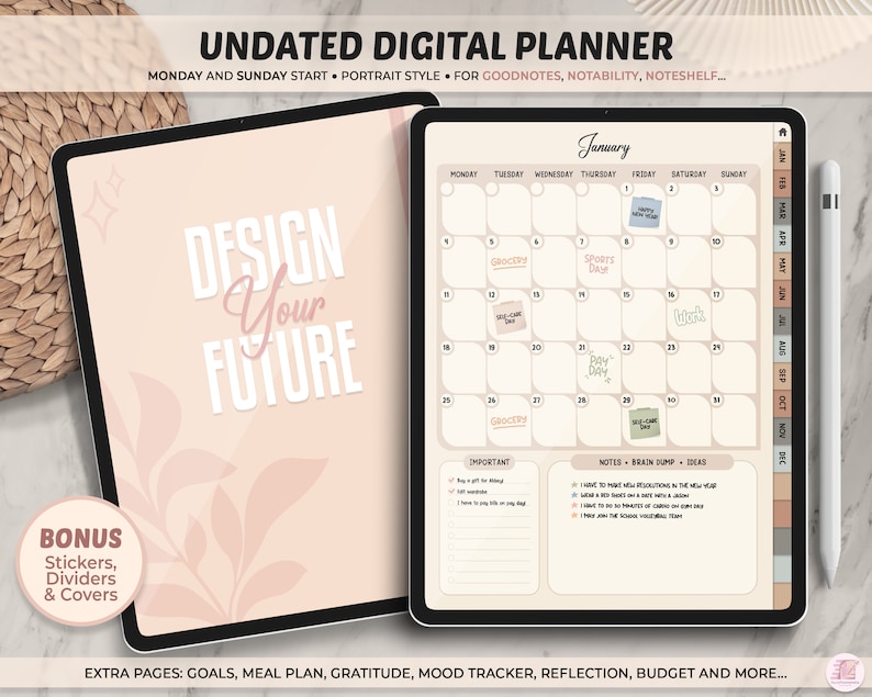 Undated Goodnotes Planner Monthly Digital Planner Goodnotes - Etsy