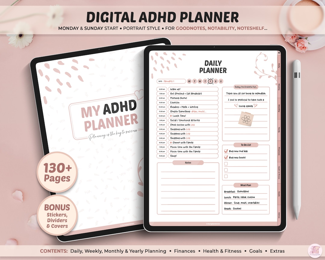 Digital ADHD Planner Adult, Goodnotes Digital Planner, ADHD ...
