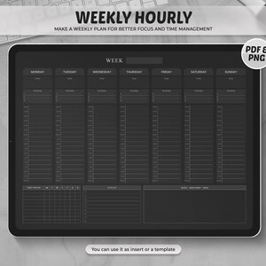 Dark Mode Weekly Planner Goodnotes Template: Hourly, Half-hour (PDF) - Etsy