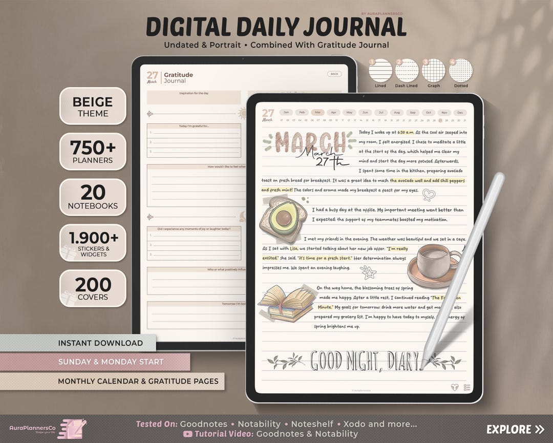 Digital Daily Journal Pages, Goodnotes Planner, Journal Diary, Digital ...