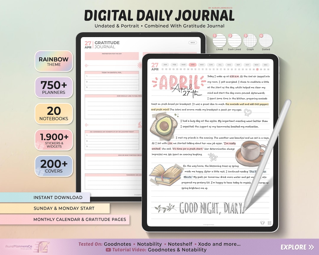 Digital Daily Journal: Goodnotes Planner With Gratitude Prompts ...