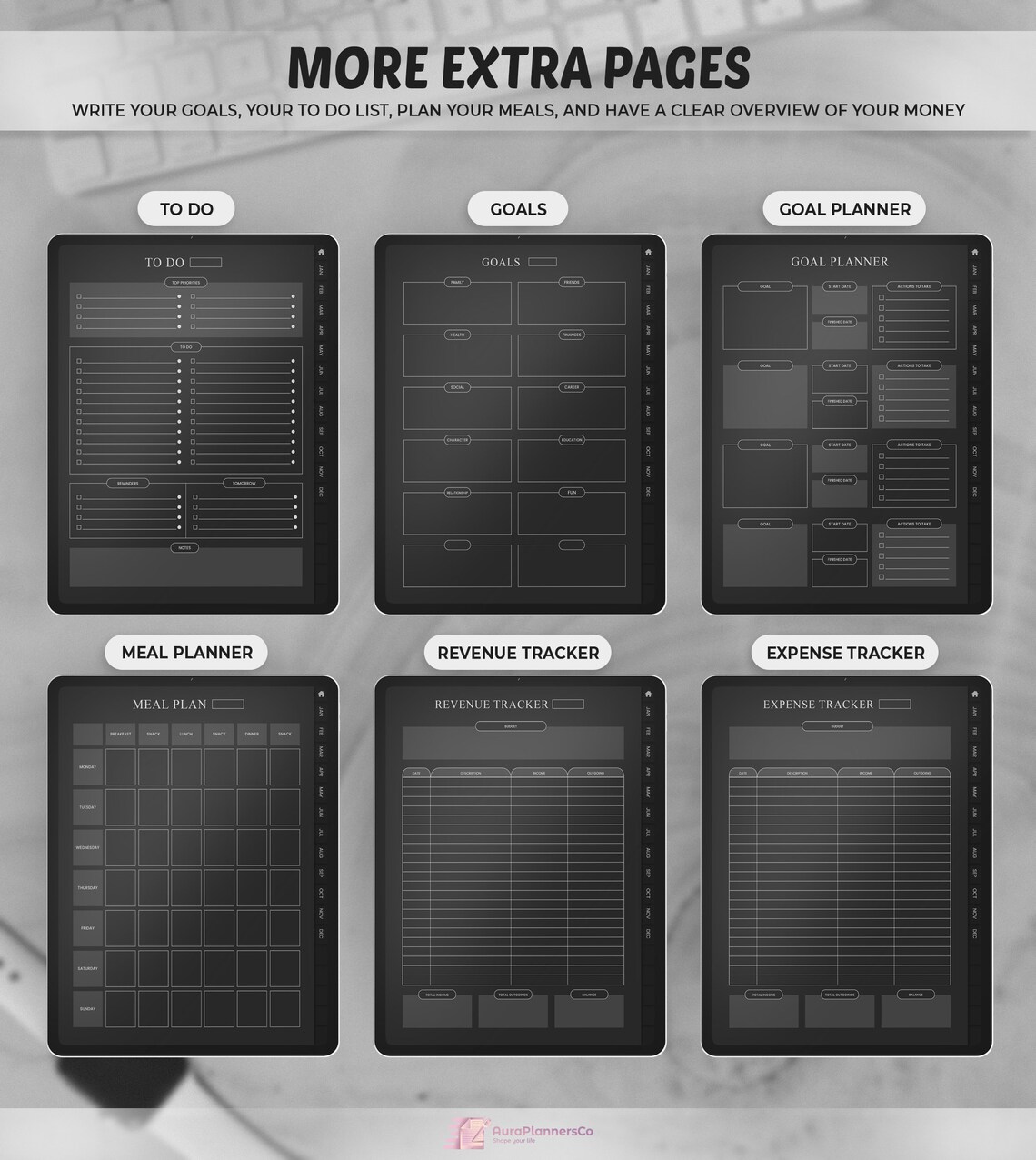 Digital Planner Goodnotes Dark Digital Planner Undated - Etsy