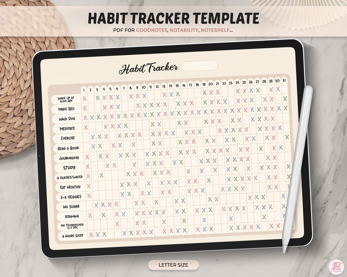 Goodnotes Template, Monthly Habit Tracker, Daily Habit Planner, iPad ...