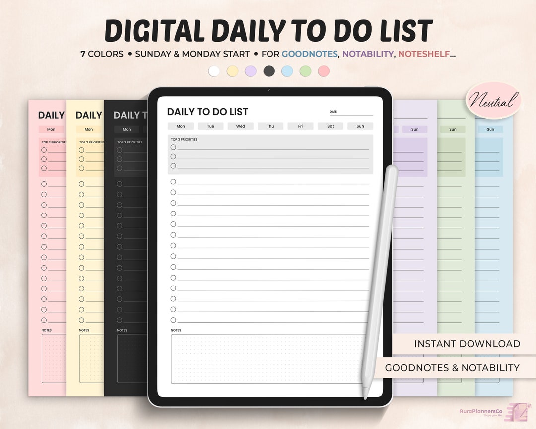 Digital to Do List Goodnotes Template, Dark Mode to Do List Page ...