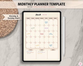 Monthly Planner Goodnotes Template, Monthly Planner Page, Monthly ...