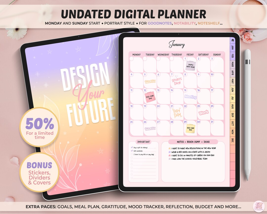 Undated Goodnotes Planner, Celestial Planner, Monthly Digital Planner ...