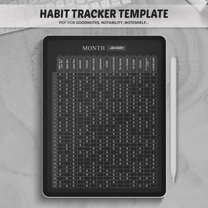 Goodnotes Template, Dark Mode Monthly Habit Tracker, Daily Habit ...
