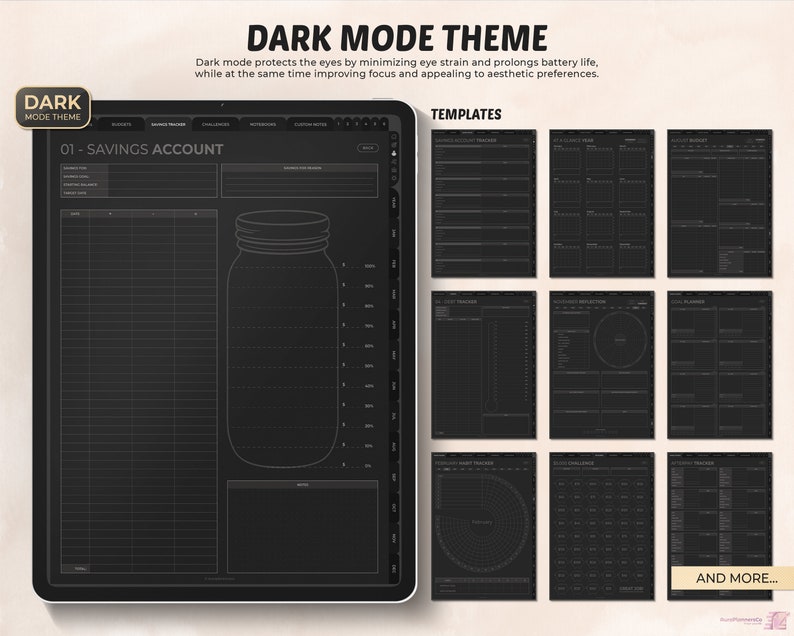 Dark Mode Digital Financial Budget Planner, Undated Digital Planner ...
